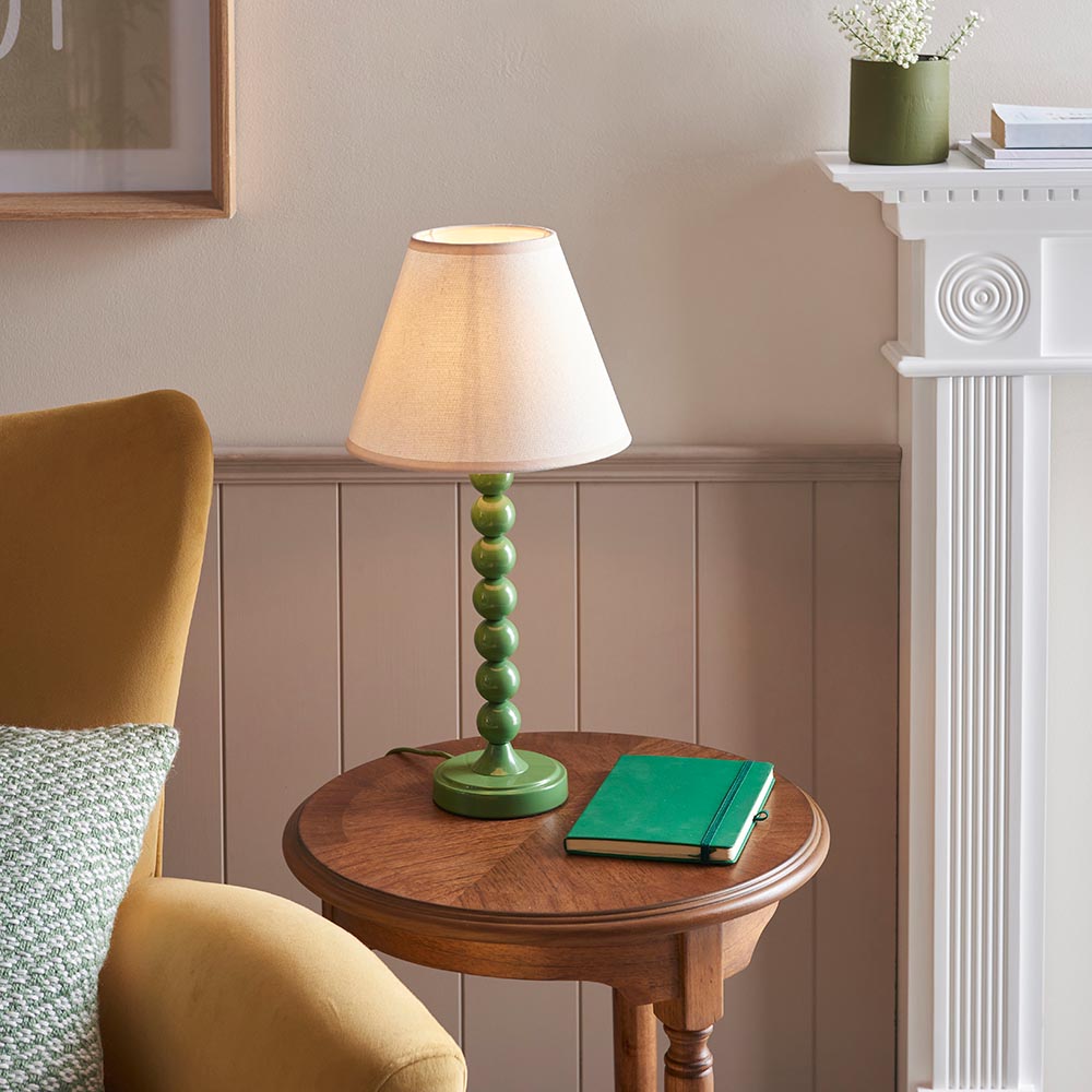 Gloss Green Higgledy & Ivy 25cm Vintage white shade – Comet Lighting