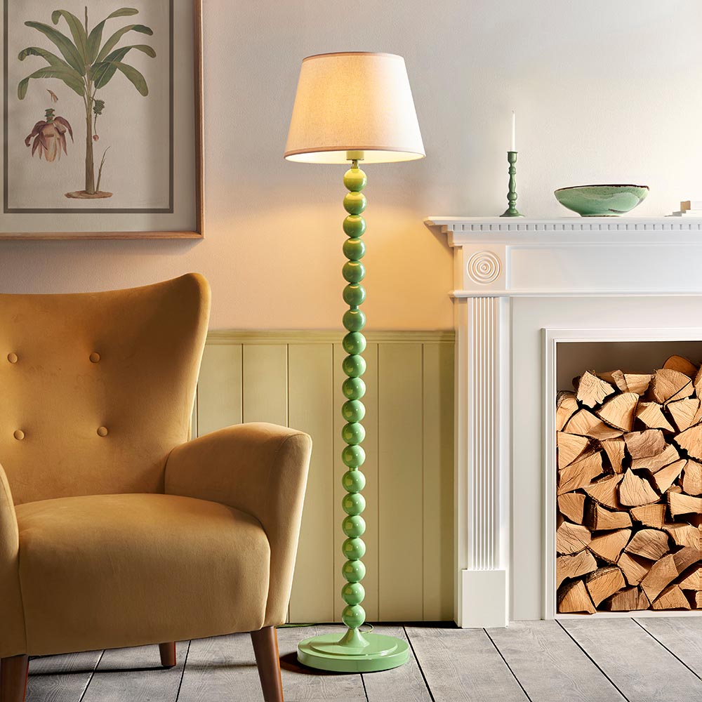 Gloss Green Higgledy & Ivy 35cm Vintage white shade – Comet Lighting