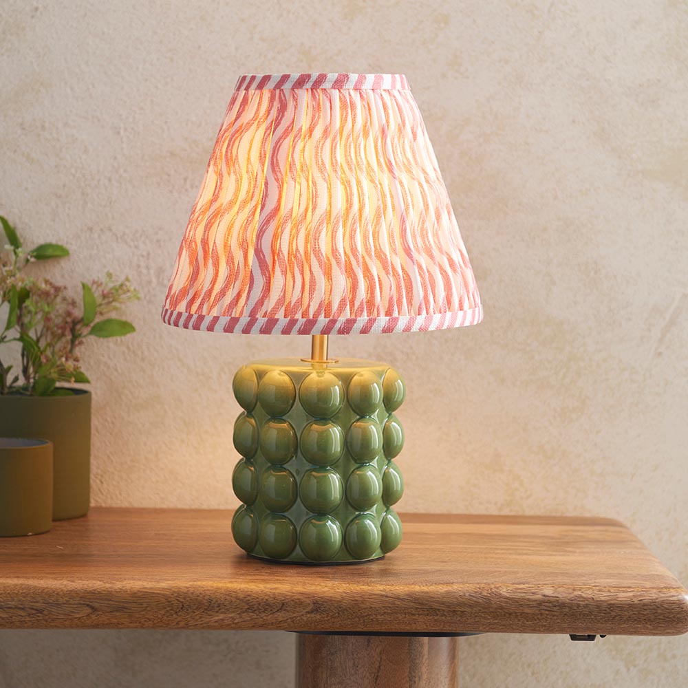 Bobble & Ripple 25cm Coral Pink Shade Bedside Green Table Lamp – Comet ...