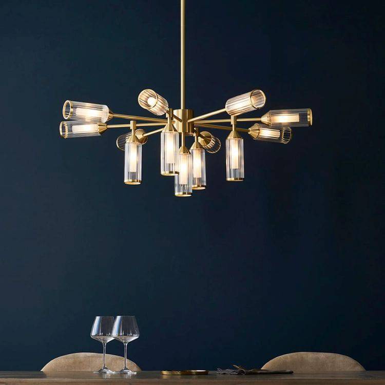 Avon 13Lt Pendant Ceiling Light Satin Brass w/ Ribbed & Frosted Glass ...