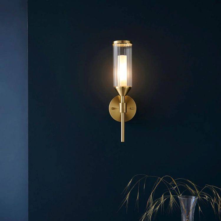 Buy Espire Avon Wall Light Satin Brass w/ Ribbed & Frosted Glass ...