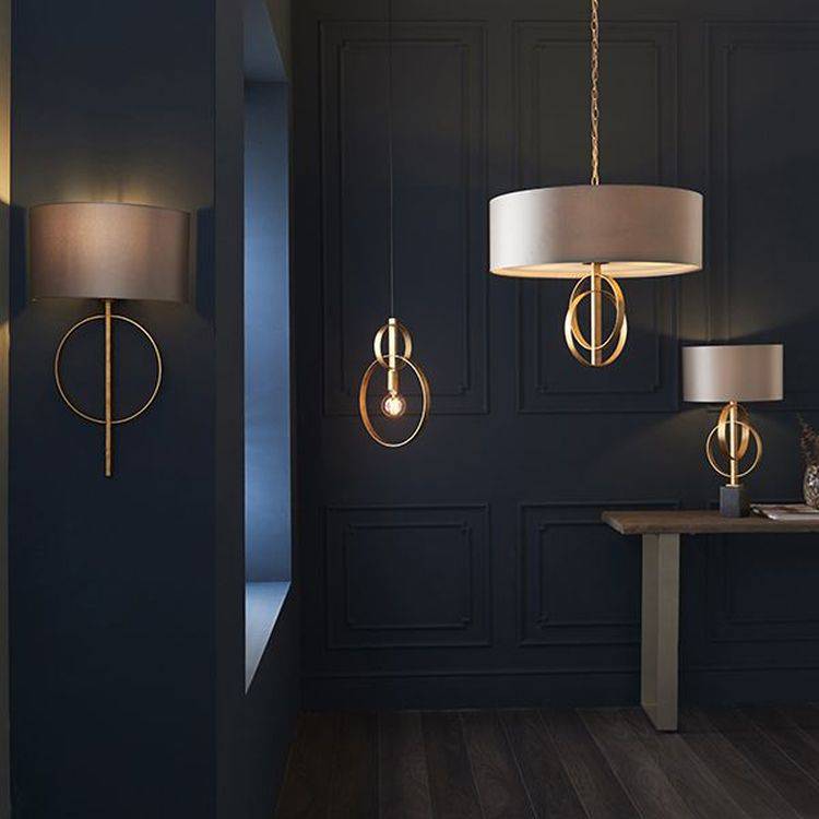 Lena 3Lt Pendant Ceiling Light Antique Gold Leaf & Mink Satin Fabric ...