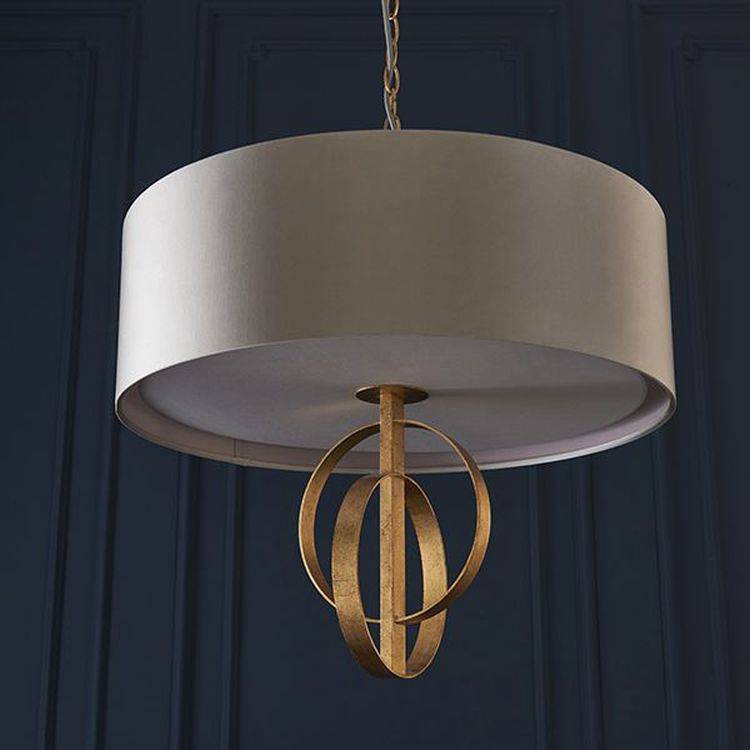 Lena 3Lt Pendant Ceiling Light Antique Gold Leaf & Mink Satin Fabric ...