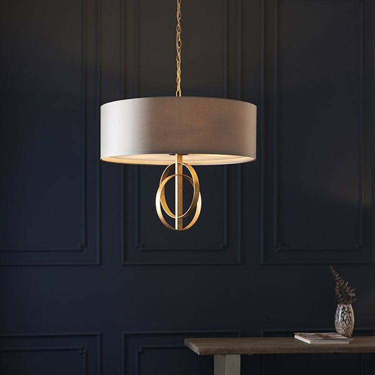 Lena 5Lt Pendant Ceiling Light Antique Gold Leaf & Mink Satin Fabric ...