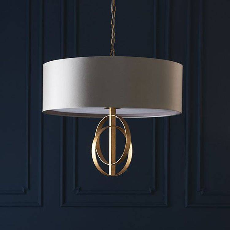 Lena 5Lt Pendant Ceiling Light Antique Gold Leaf & Mink Satin Fabric ...
