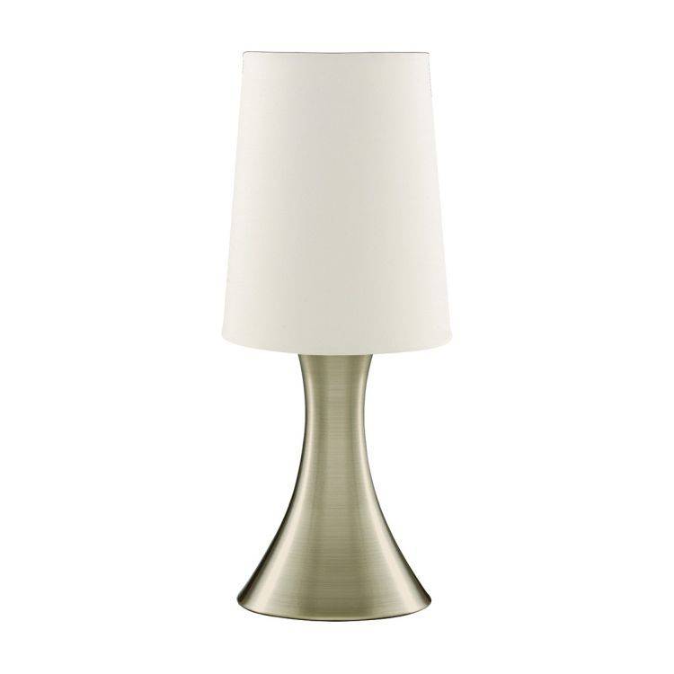 Searchlight Brass Touch Table Lamp White Fabric Shade – Comet Lighting
