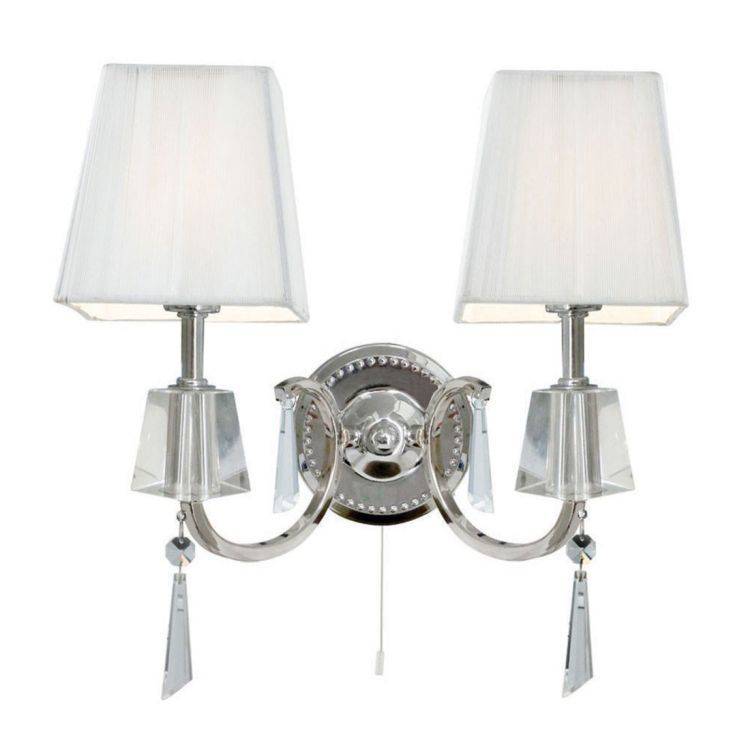 portico chrome 2 light wall bracket white string shades – Comet Lighting
