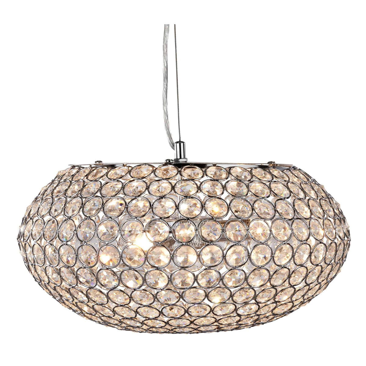Chantilly 3Lt Pendant - Chrome Metal & Crystal Buttons – Comet Lighting
