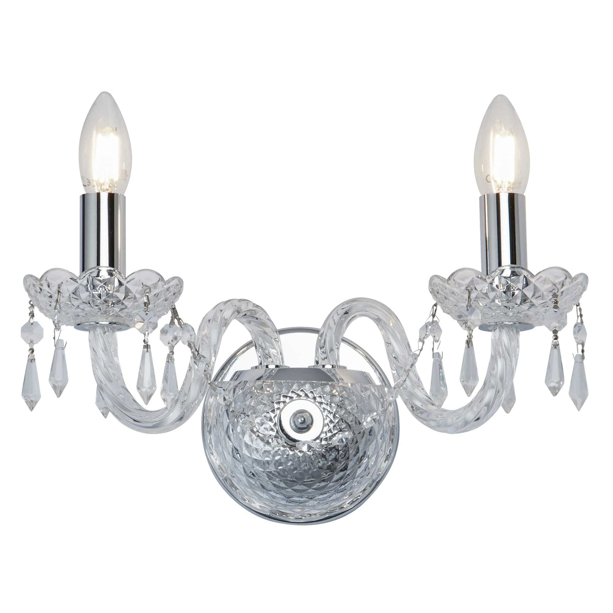 Hale 2Lt Wall Light - Chrome Metal & Clear Crystal – Comet Lighting