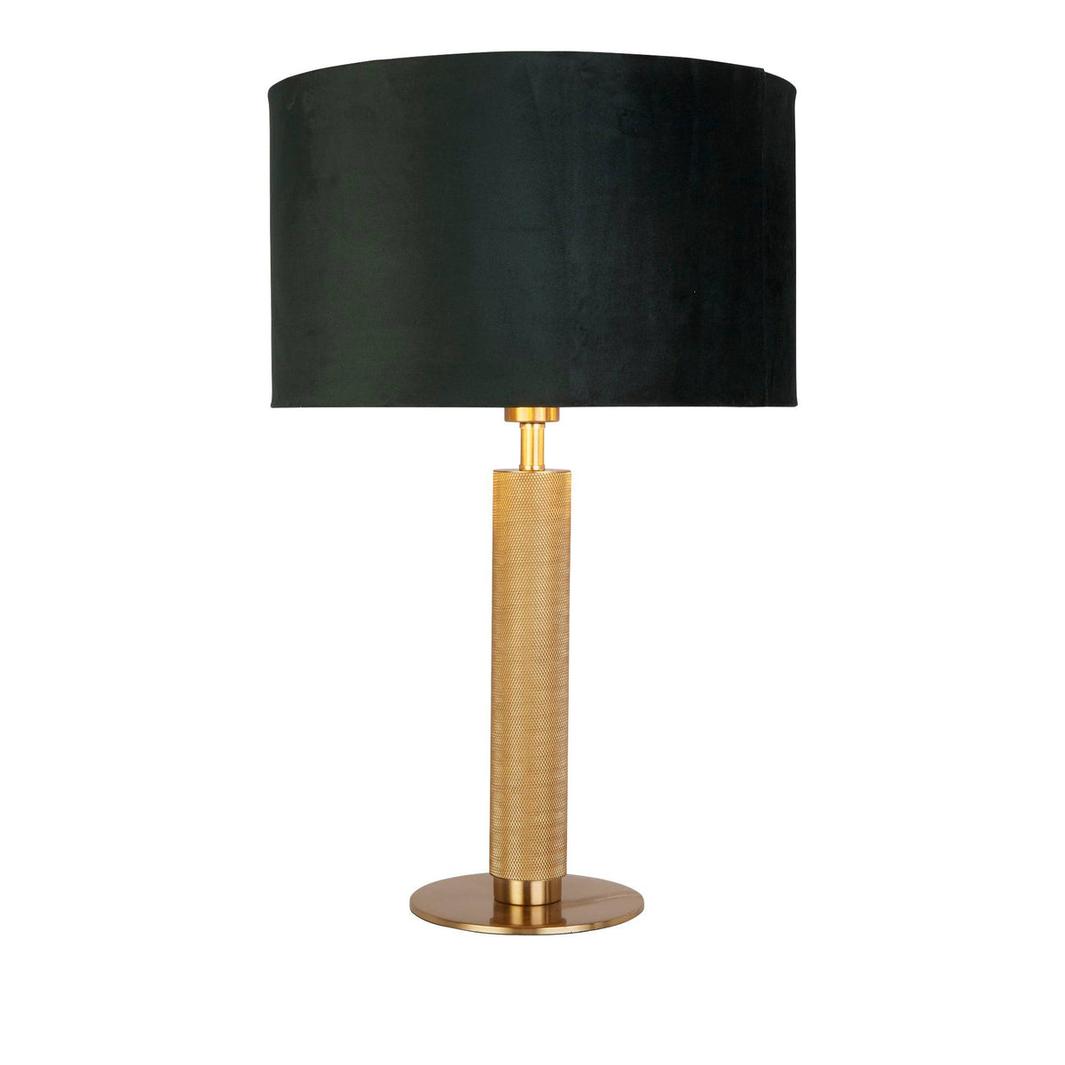 London Table Lamp - Knurled Brass & Green Velvet Shade – Comet Lighting