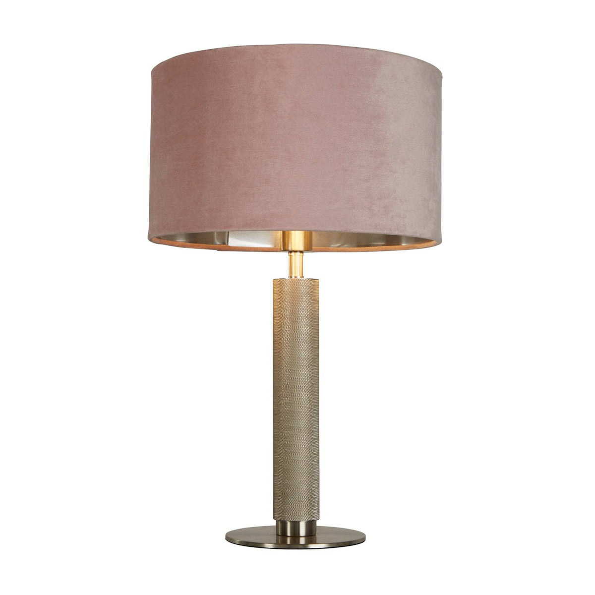 London Table Lamp- Knurled Satin Silver & Pink Velvet Shade – Comet ...